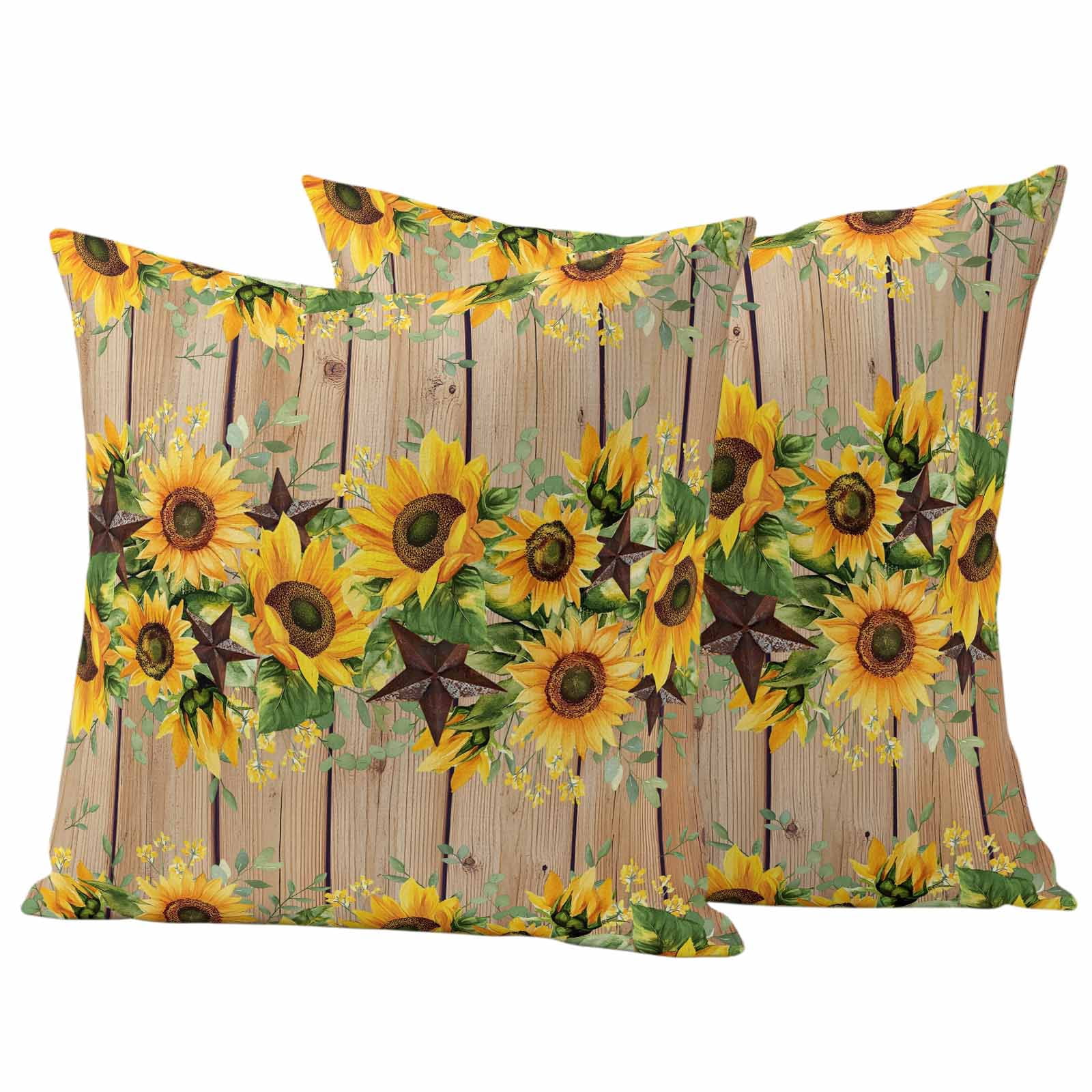 Brown Sunflower Outdoor Waterproof Pillow Covers, Rustic Country Star ...