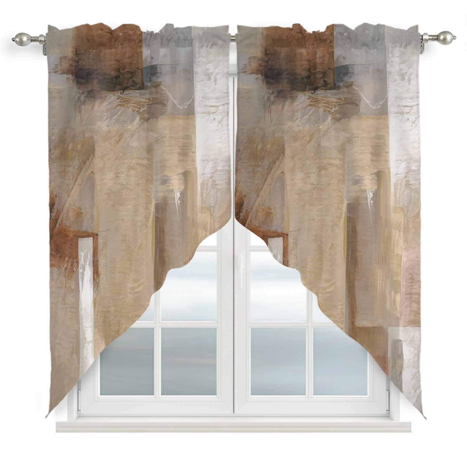 Brown Swag Curtain Valances, Abstract Paint Texture Retro Smudge ...
