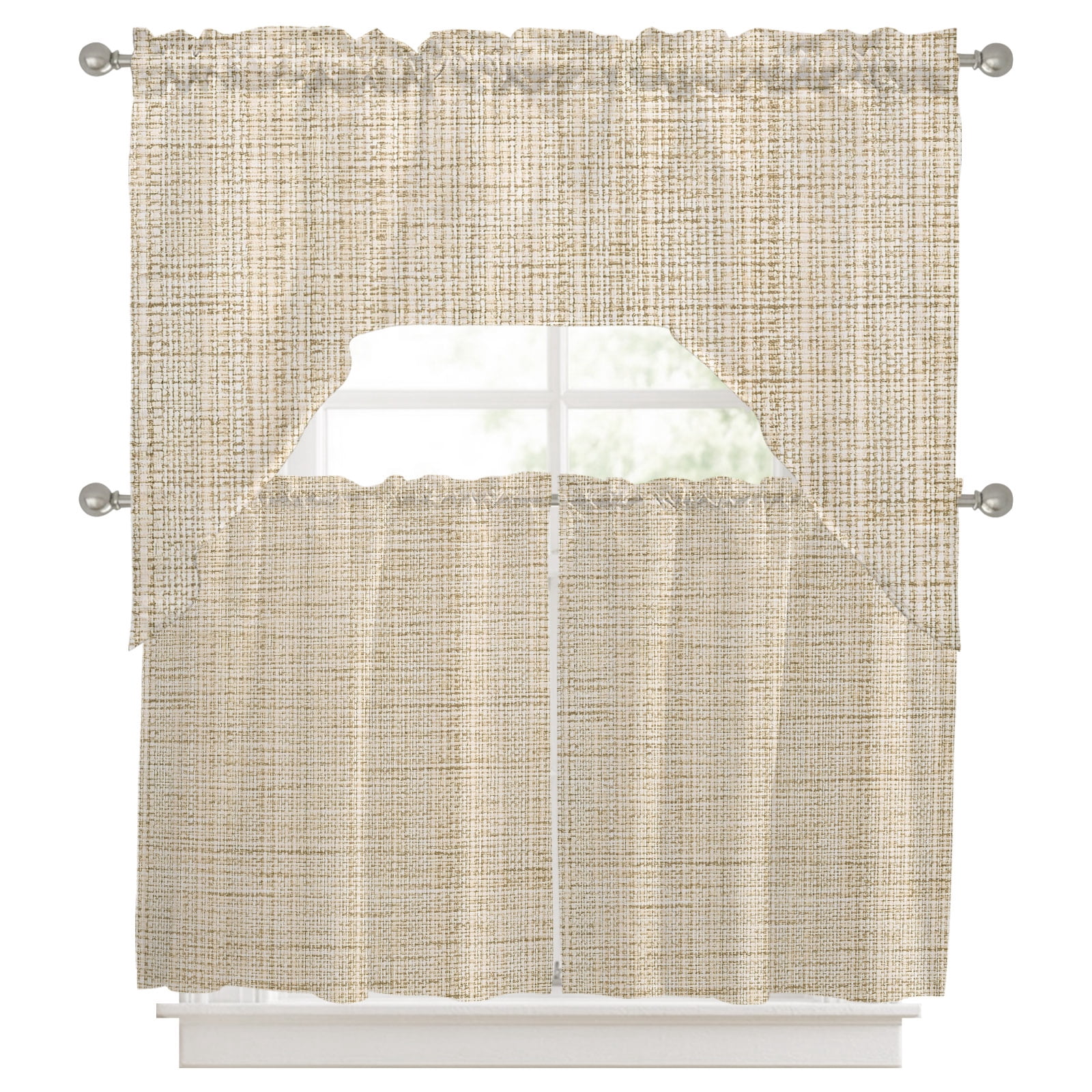Brown Swag Valance and Tier Set of 3, Linen Texture Modern Abstract ...