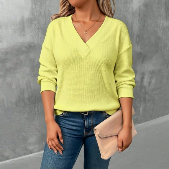 Brown Sweater Woman Women's Soft V Neck Long Sleeve Fall Casual Regular ...