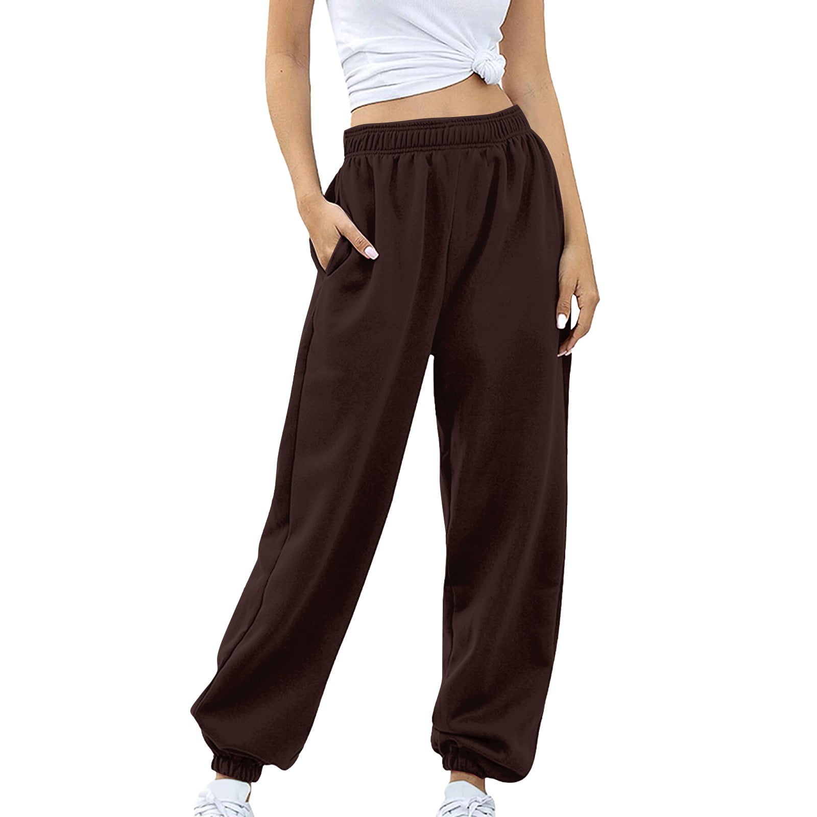 Brown Sweatpants Women's Bottom Sweatpants No Drawstring Joggers Pants ...