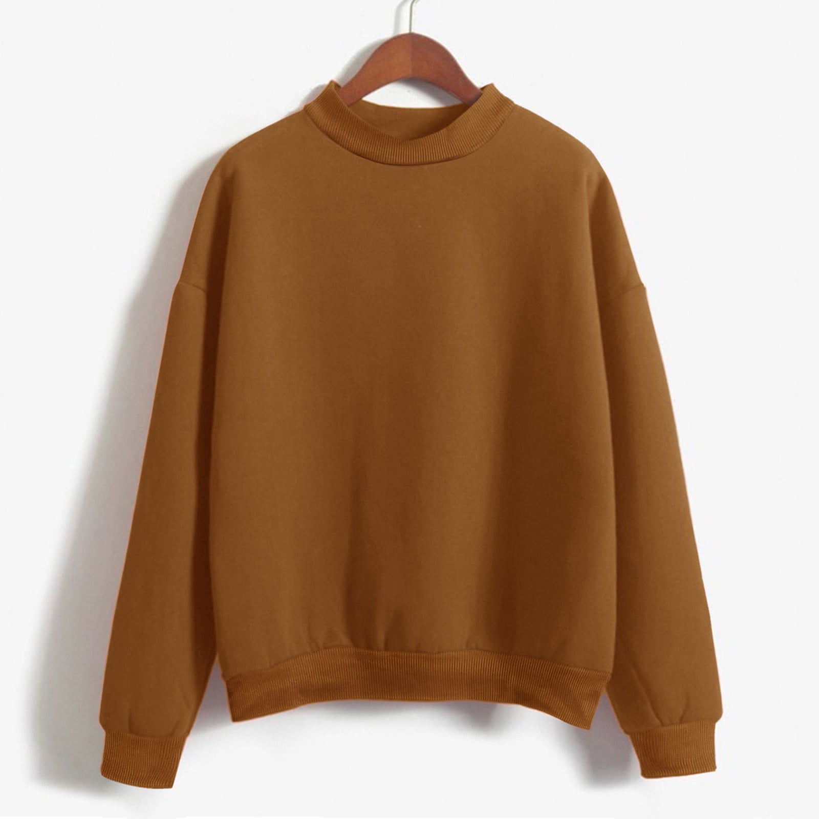 Brown Sweatshirt for Women, Woman Solid Color Sweatshirts Oneck Custom ...