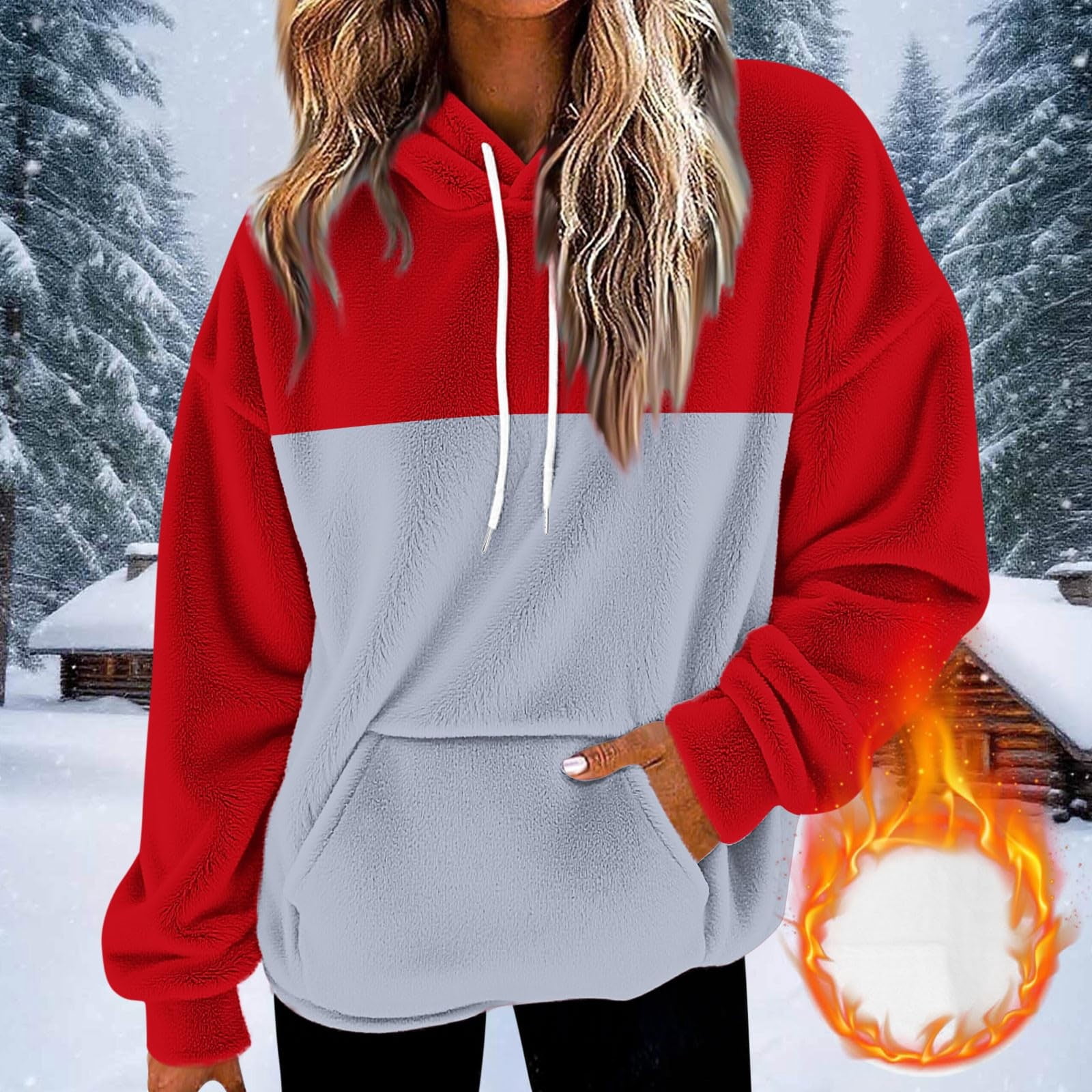 Brown Sweatshirt for Womens Fuzzy Fleece Hoodies Sweatshirts Casual ...