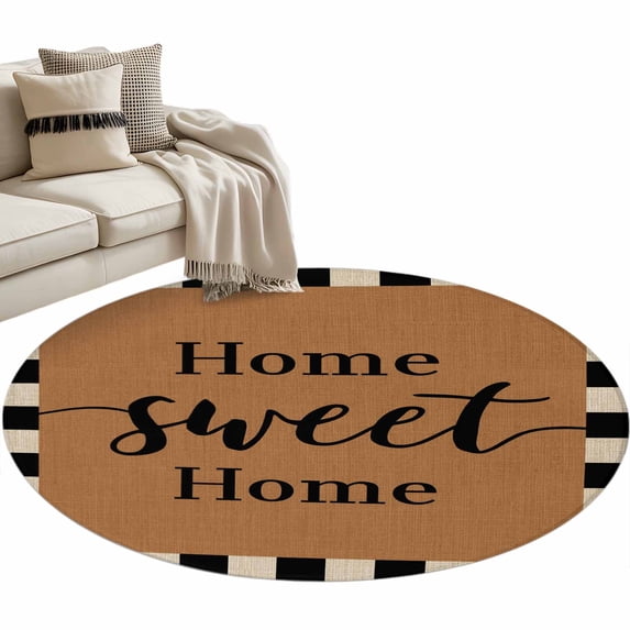 Brown Sweet Home Round Rug 3.3ft Washable Circle Entryway Rugs Non Slip ...