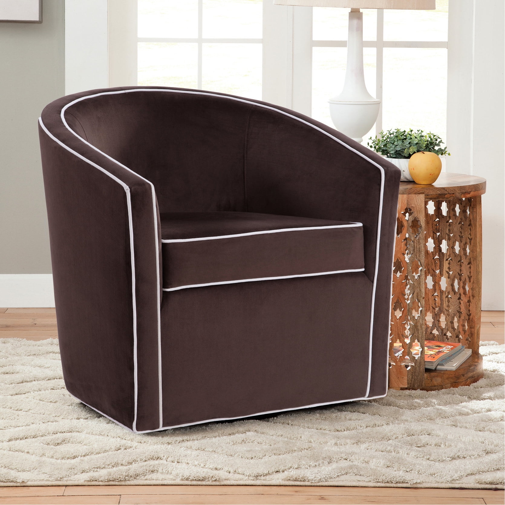 Brown Swivel Chair with Velvet Upholstery | Stylish Welt Design, Made ...