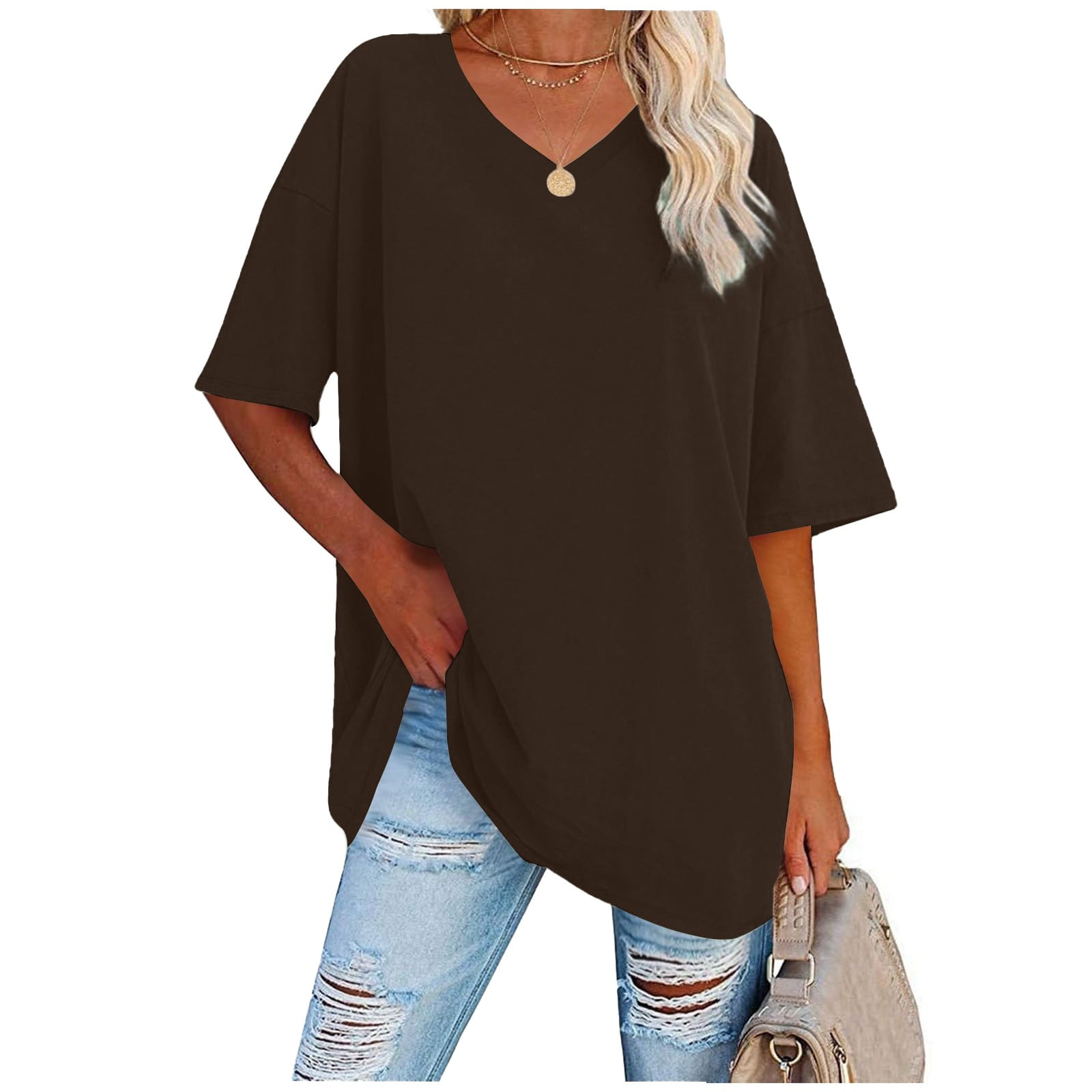 Brown T Shirts for Women Oversize T Shirt Women's Print Short Sleeve ...