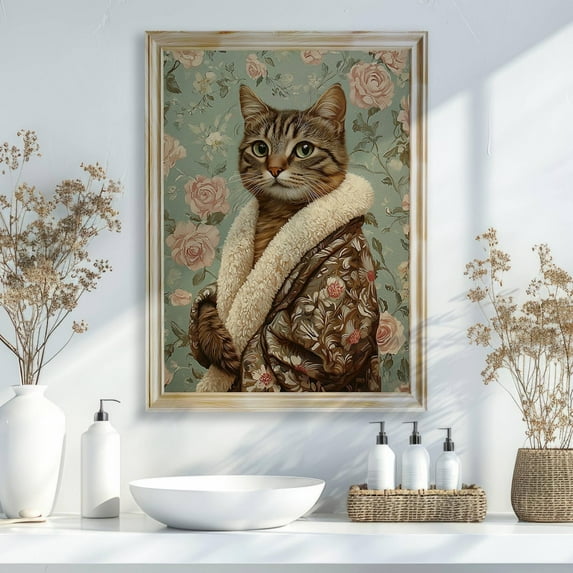 Brown Tabby Cat In Bathrobe Poster, Cute Cat Bathroom Decor, Cat Lover ...