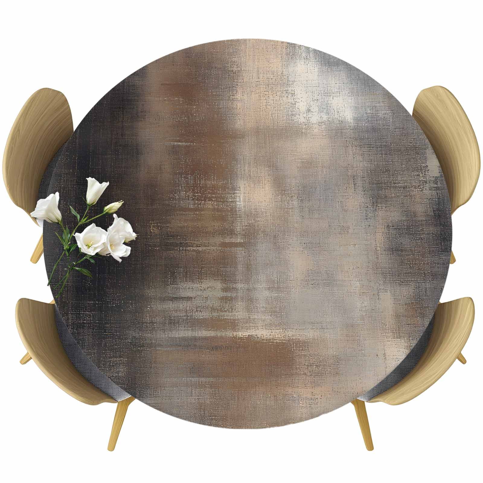 Brown Table Cloth, Round Fitted Tablecloths with Elastic Edge, Modern ...