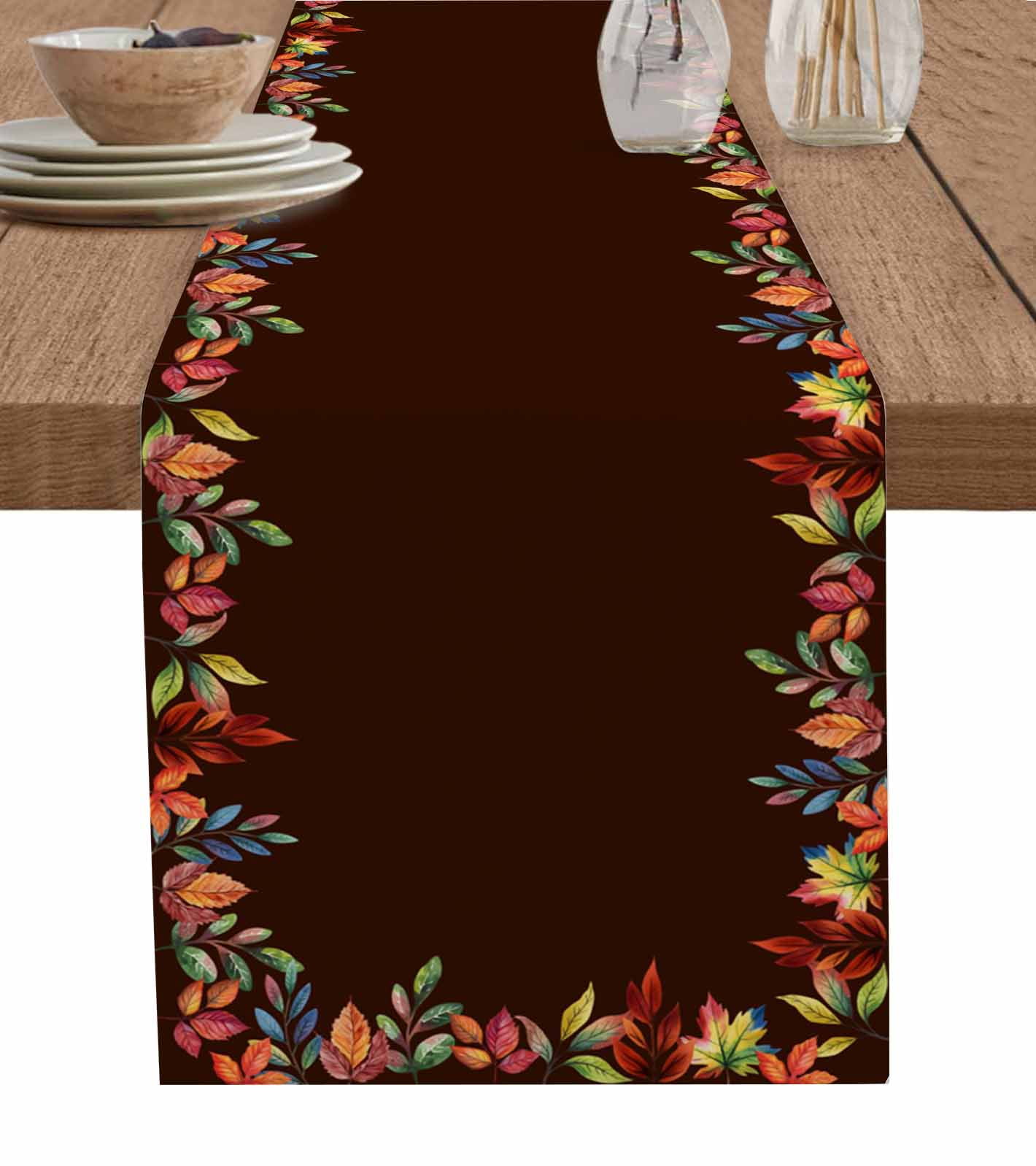 Brown Table Runner Maple Leaf Watercolor Vintage Botanical Tablerunners 13 x 90 Inch, Table ...