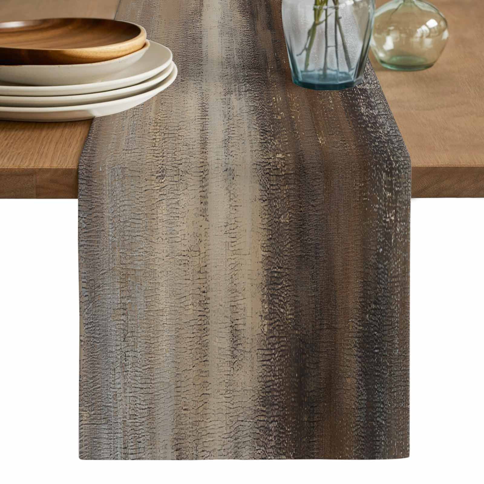 Brown Table Runner, Modern Abstract Art Oil Painting Ombre Washable ...