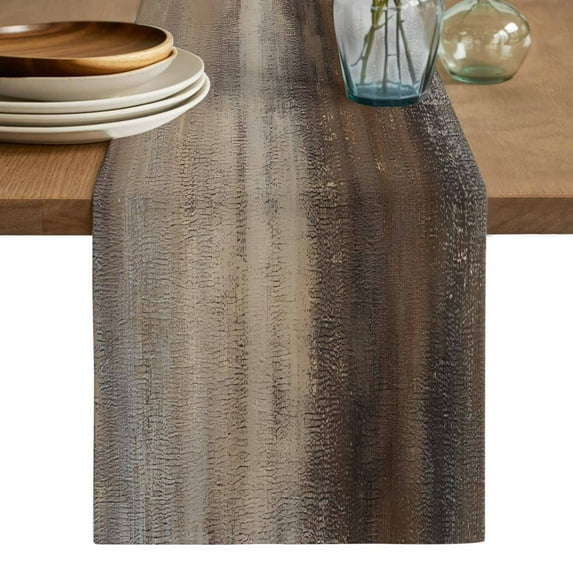 Brown Table Runner, Modern Abstract Art Oil Painting Ombre Washable ...