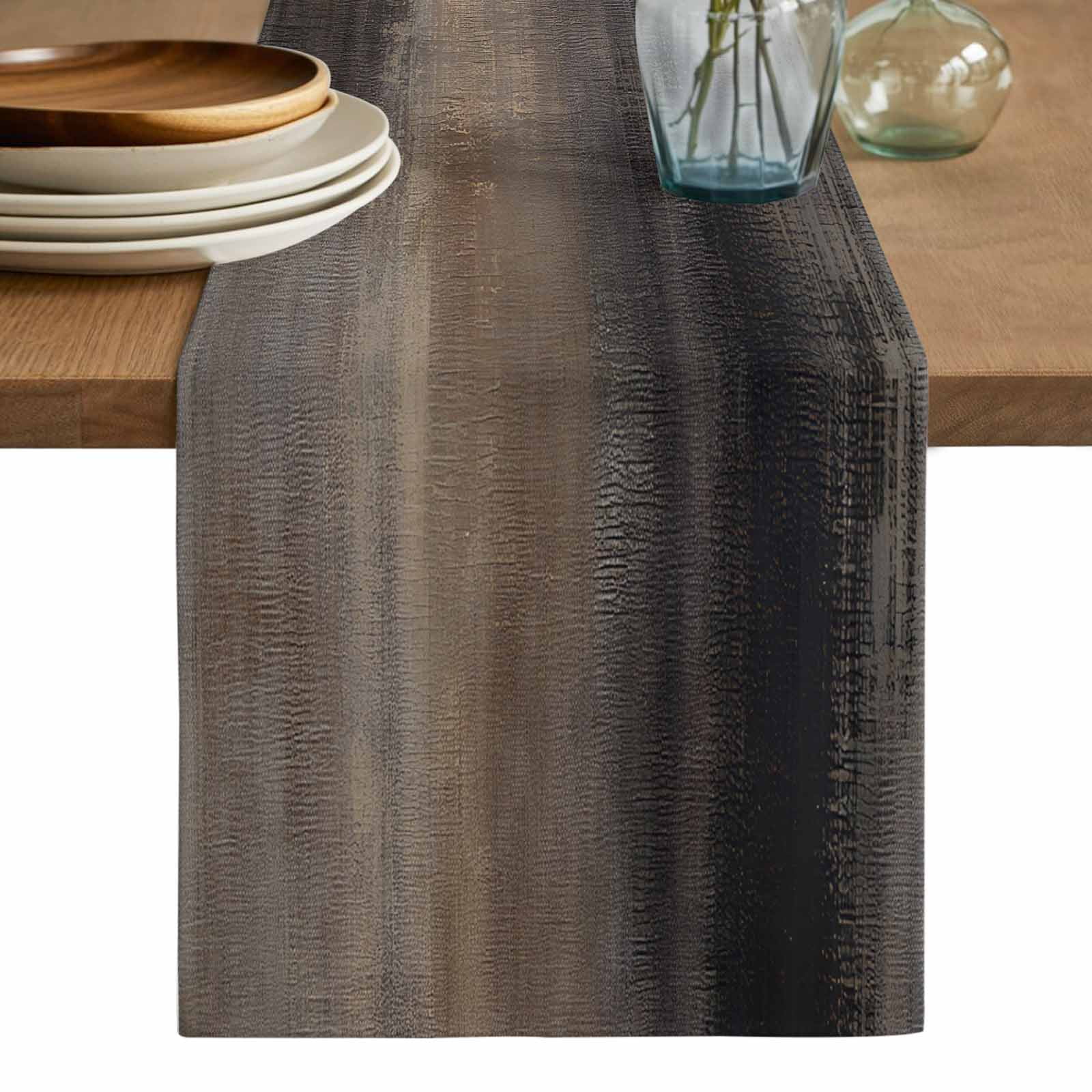 Brown Table Runner, Modern Abstract Art Ombre Oil Painting Washable ...