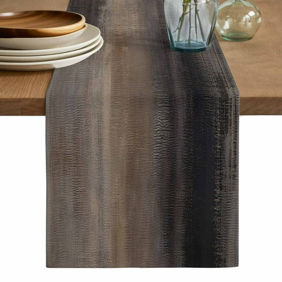 Brown Table Runner, Modern Abstract Art Ombre Oil Painting Washable ...