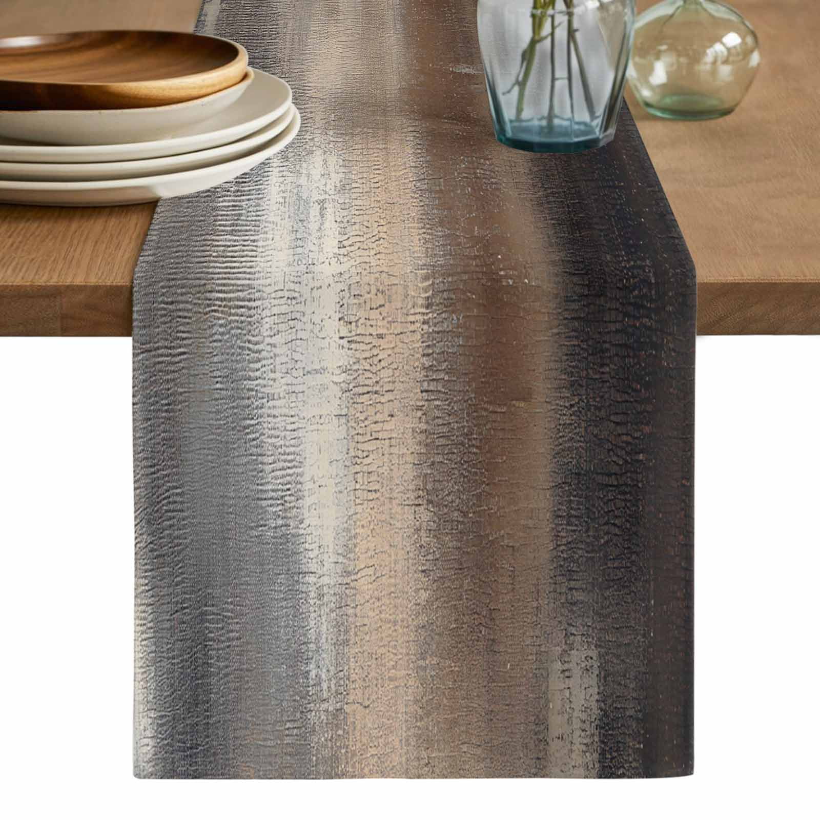 Brown Table Runner, Modern Ombre Abstract Art Oil Painting Washable ...