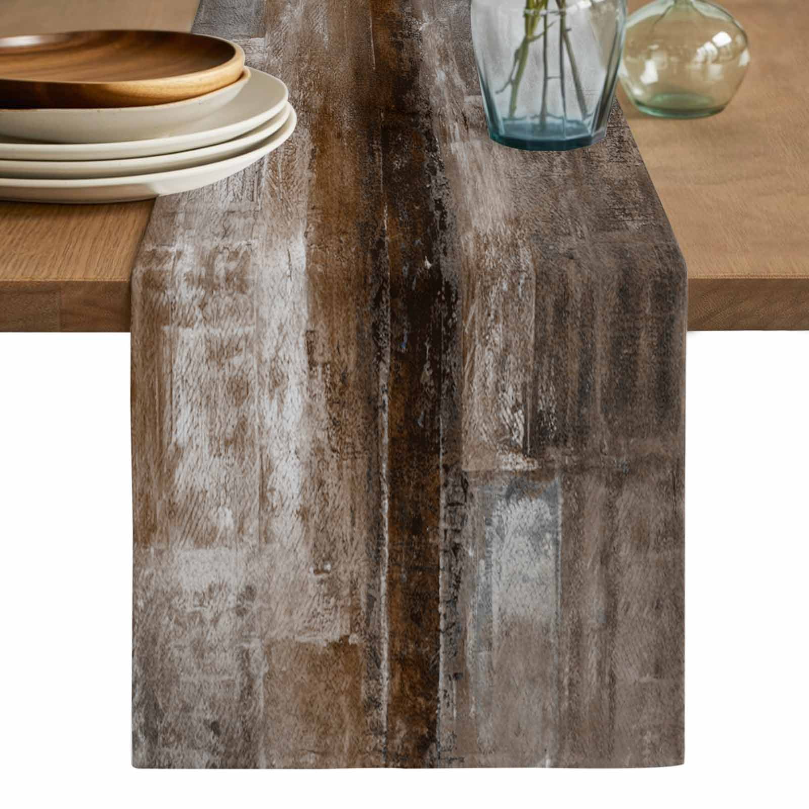 Brown Table Runner, Retro Oil Painting Modern Abstract Art Aesthetics ...