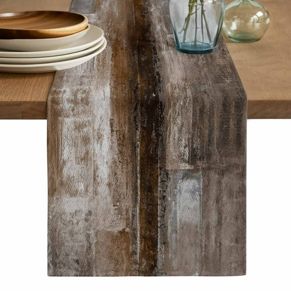 Brown Table Runner, Retro Oil Painting Modern Abstract Art Aesthetics ...