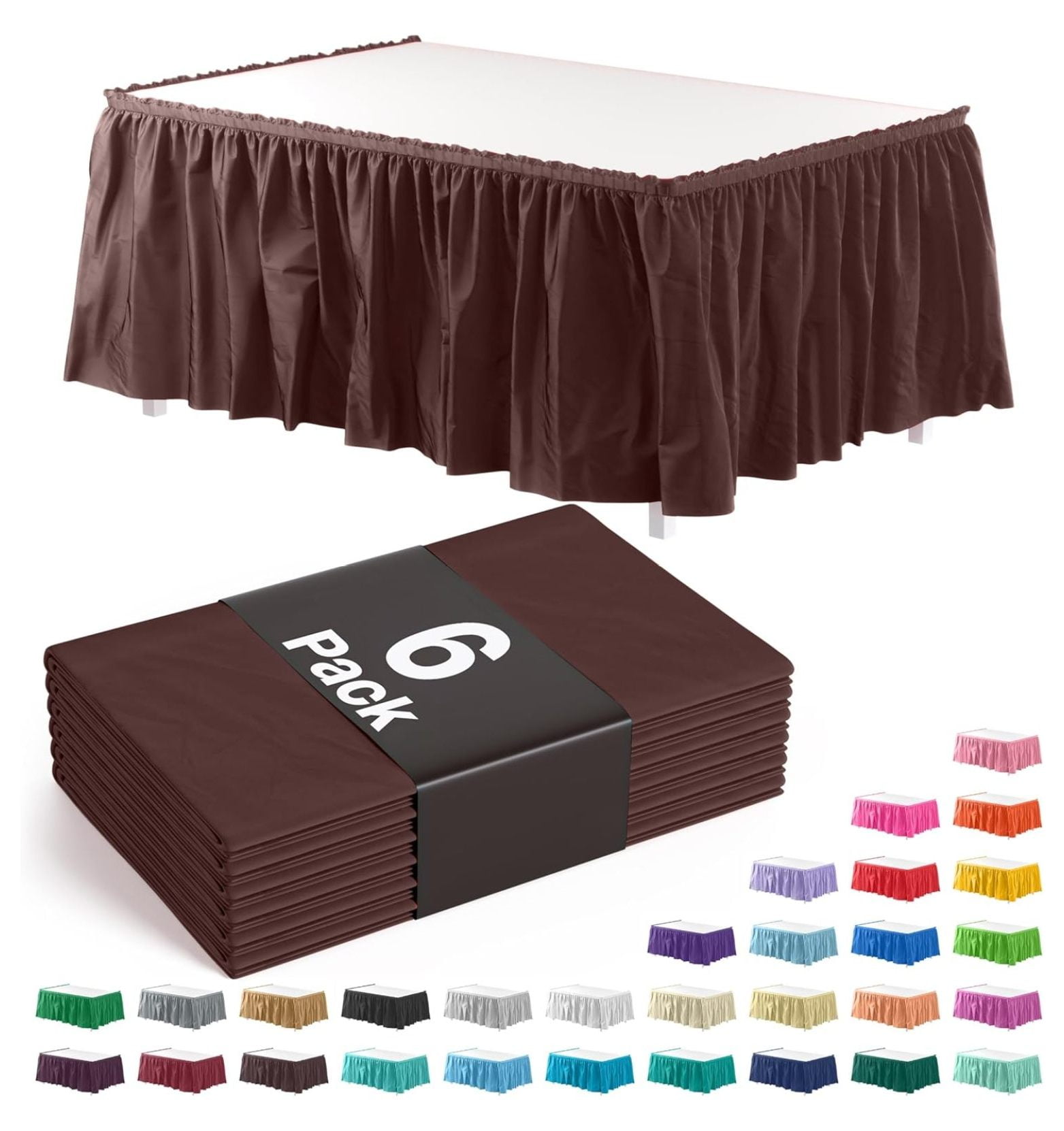Brown Table Skirt 6 Pack 29" X 14' Disposable Plastic Table Skirts for ...