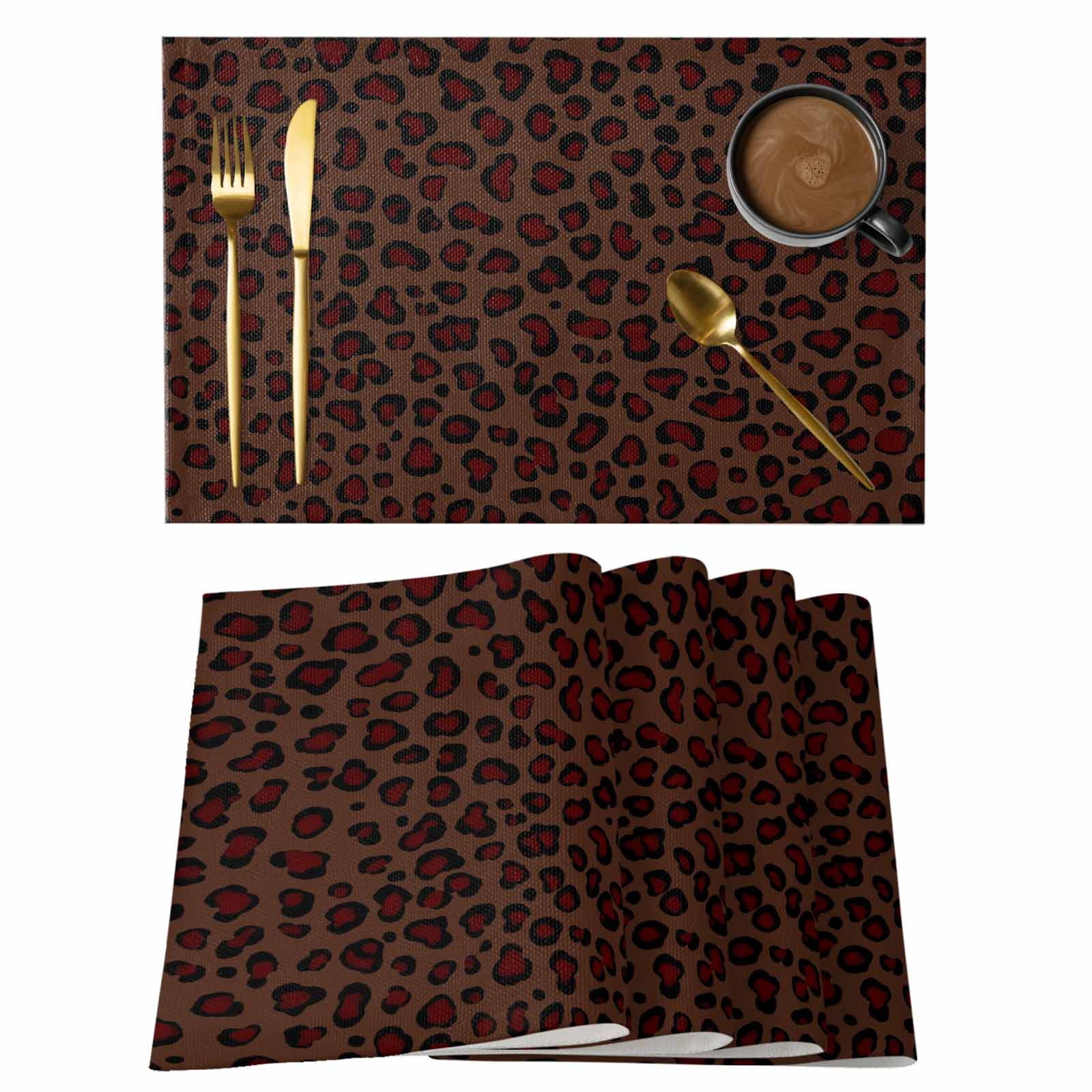 Brown Tan Leopard Cotton Linen Placemats Set of 1, Rustic Boho Vintage ...