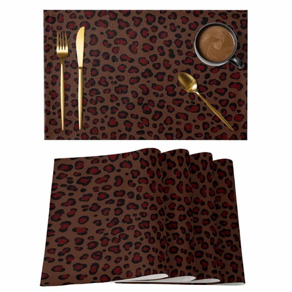 Brown Tan Leopard Cotton Linen Placemats Set of 2, Rustic Boho Vintage ...