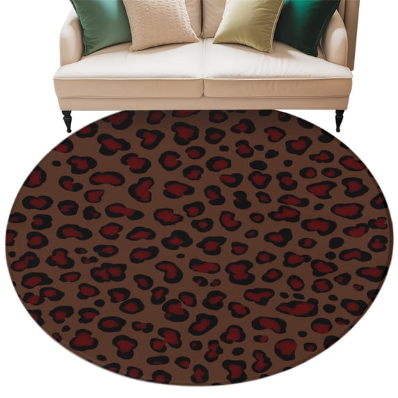 Brown Tan Leopard Round Living Room Rugs 6 ft, Rustic Boho Vintage ...