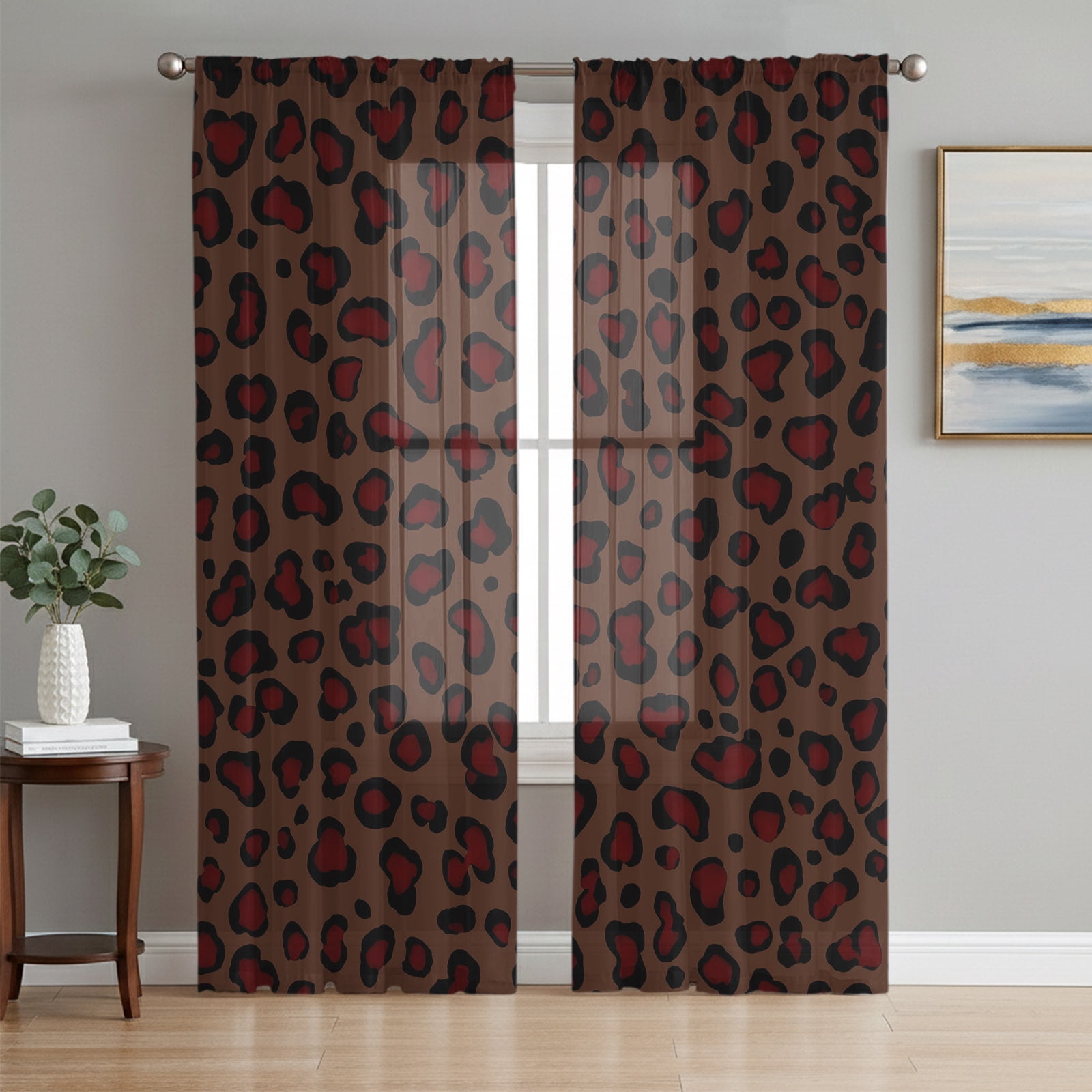 Brown Tan Leopard Sheer Curtains for Living Room Bedroom, Rustic Boho ...