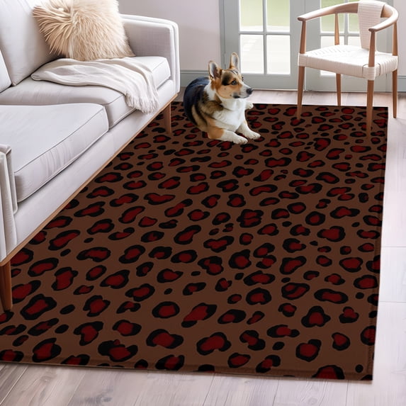 Brown Tan Leopard Washable Area Rug 4x6 Rustic Boho Vintage Aesthetic ...