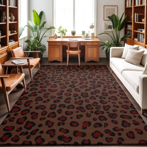 Brown Tan Leopard Washable Area Rug 8 x 10 ft Rustic Boho Vintage ...