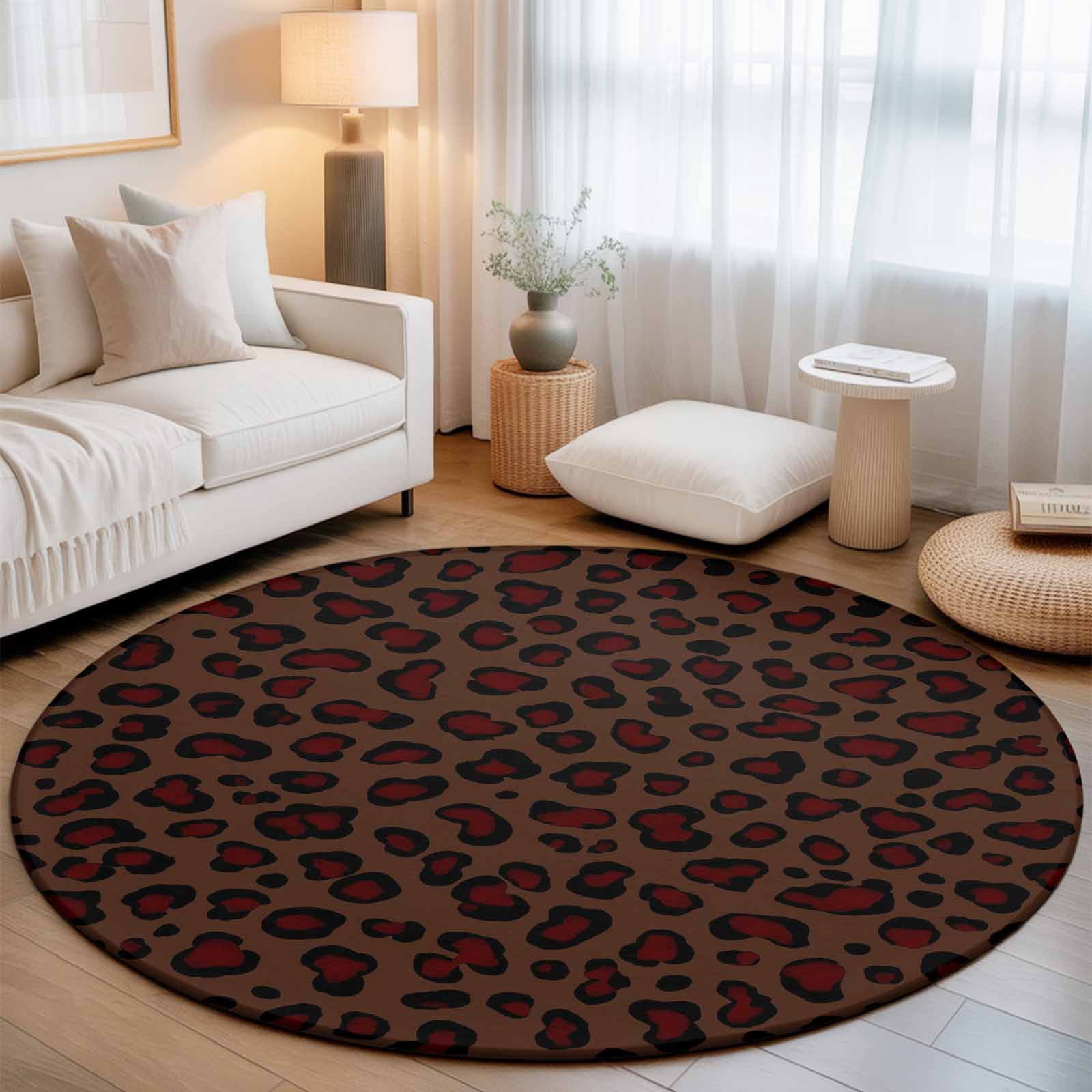 Brown Tan Leopard Washable Round Area Rug 7 ft, Rustic Boho Vintage ...