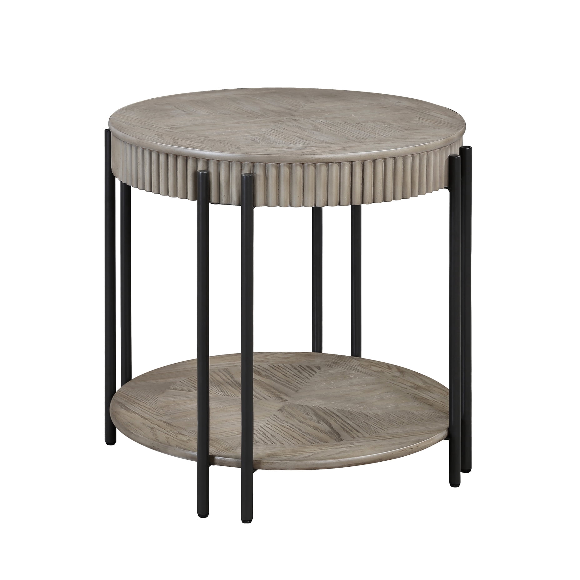 Brown Tan - Round End Table with Metal - Living Space - Contemporary ...