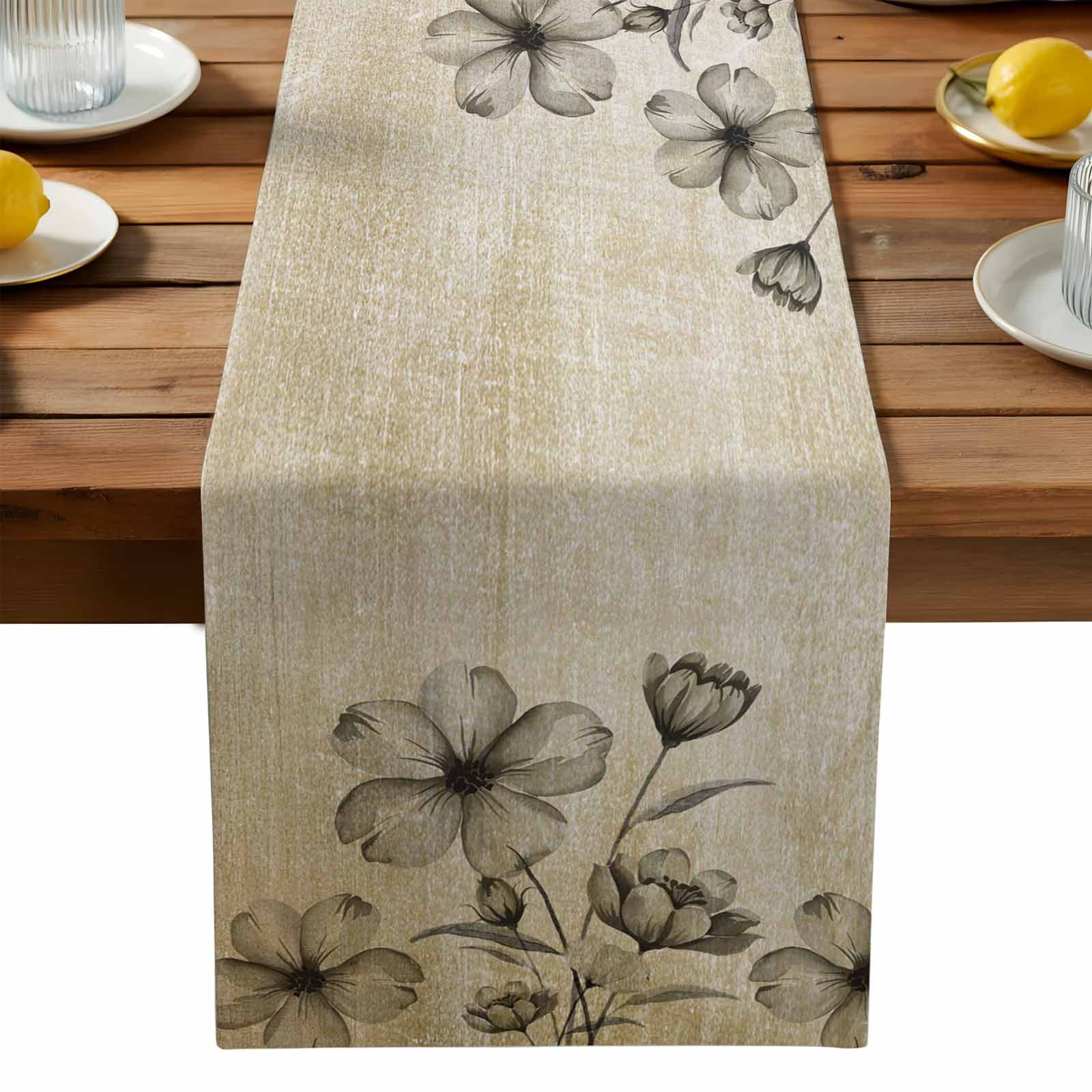 Brown Tan Tulip Buds Table Runner, Botanical Floral Rustic Retro Farm ...