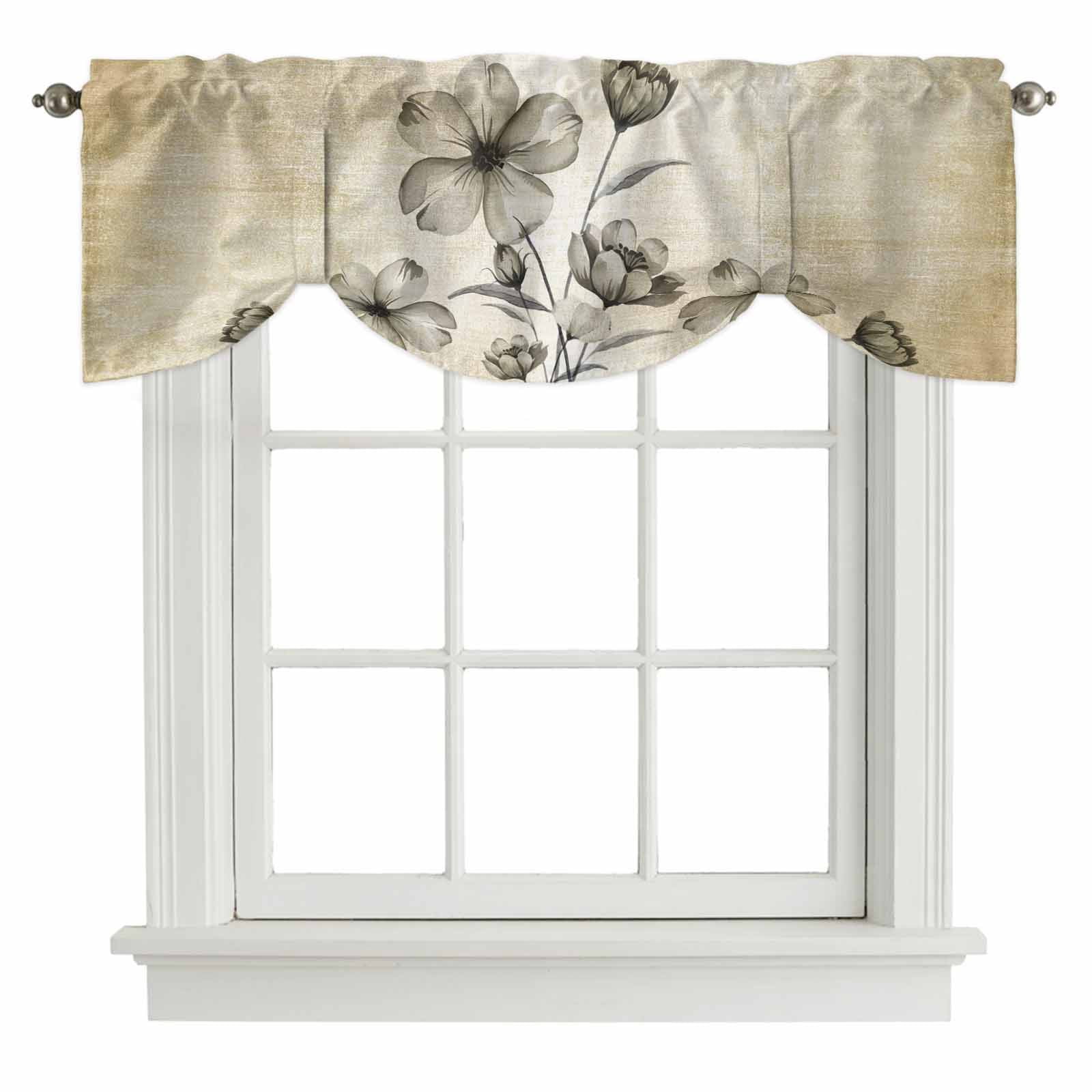 Brown Tan Tulip Buds Tie Up Valance Curtains Botanical Floral Rustic ...