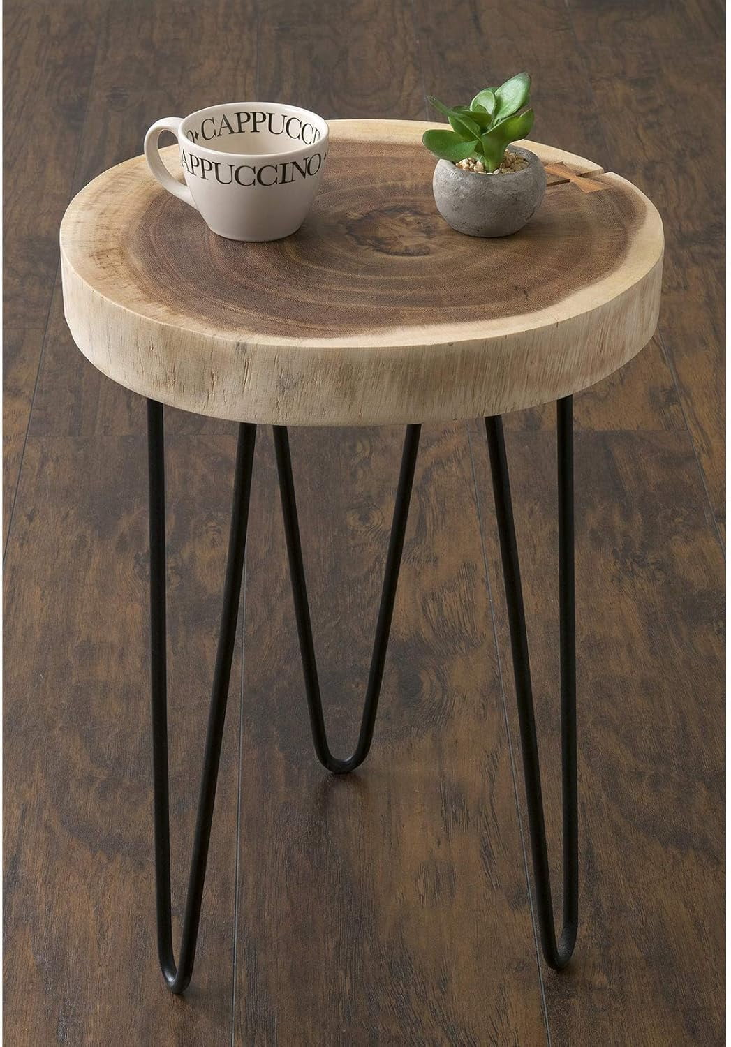 Brown Teakwood Round Accent Table Rustic Teak Wood Metal Finish Natural ...