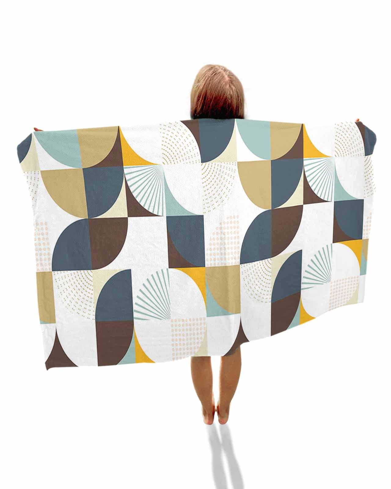 Brown Teal Beige Geometric Beach Towels Oversized Super Absorbent ...