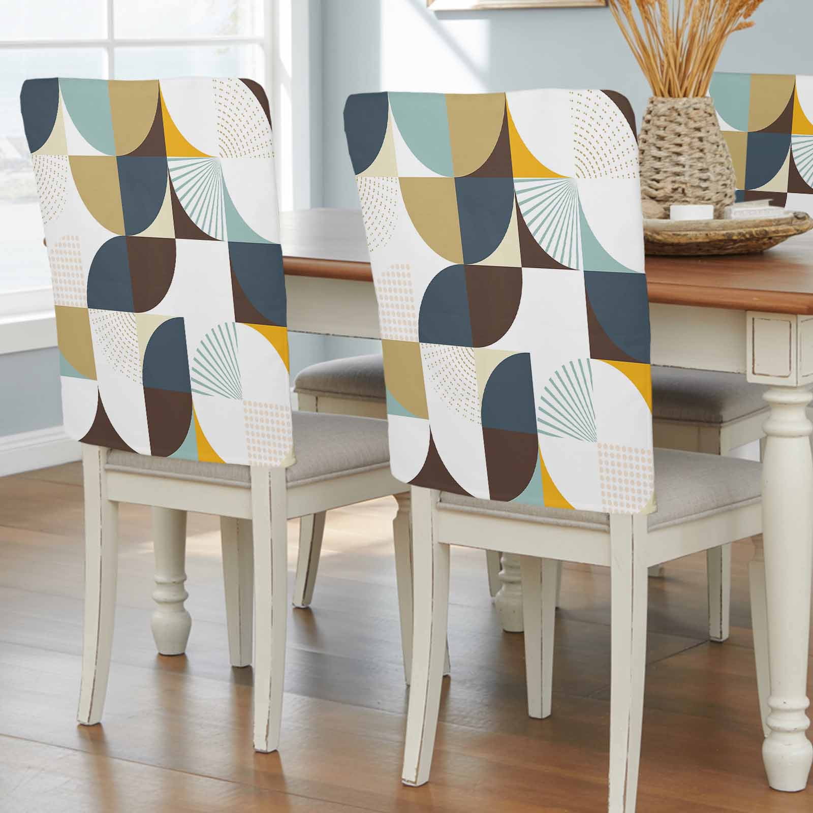 Brown Teal Beige Geometric Chair Back Covers, Middle Century Modern ...