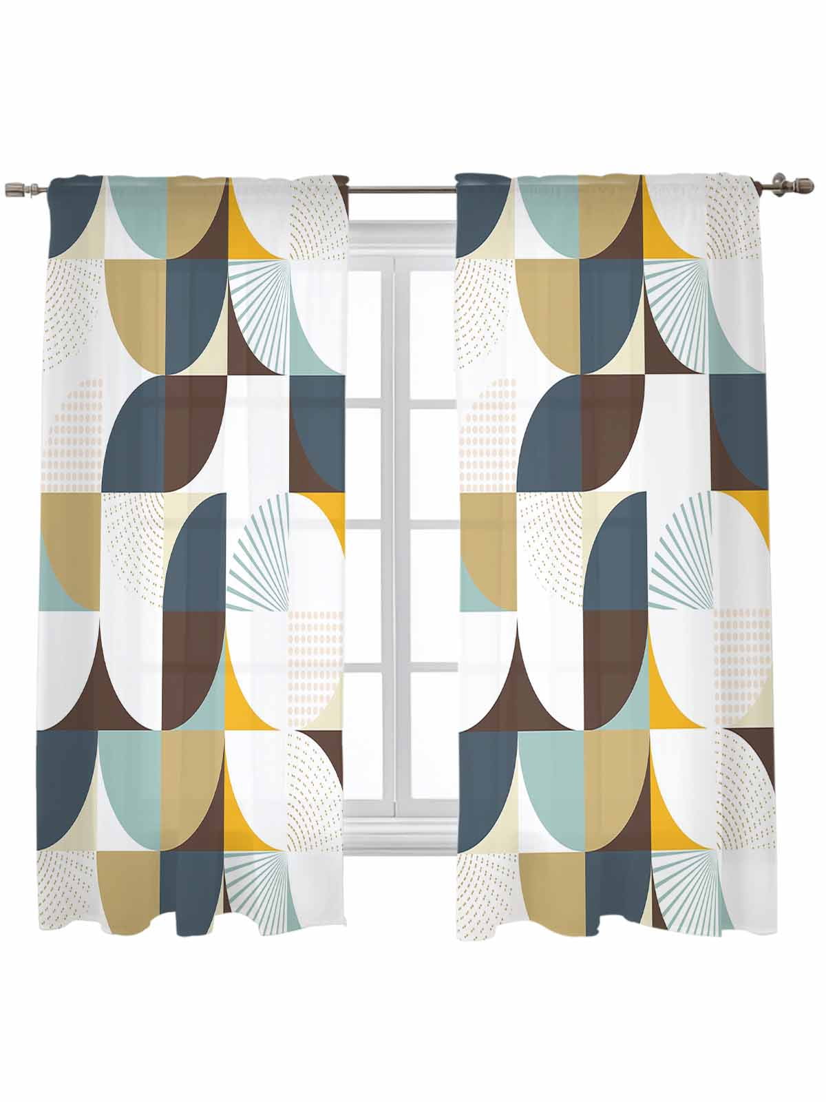 Brown Teal Beige Geometric Curtains 72 Inch Length,Sheer Curtains for ...