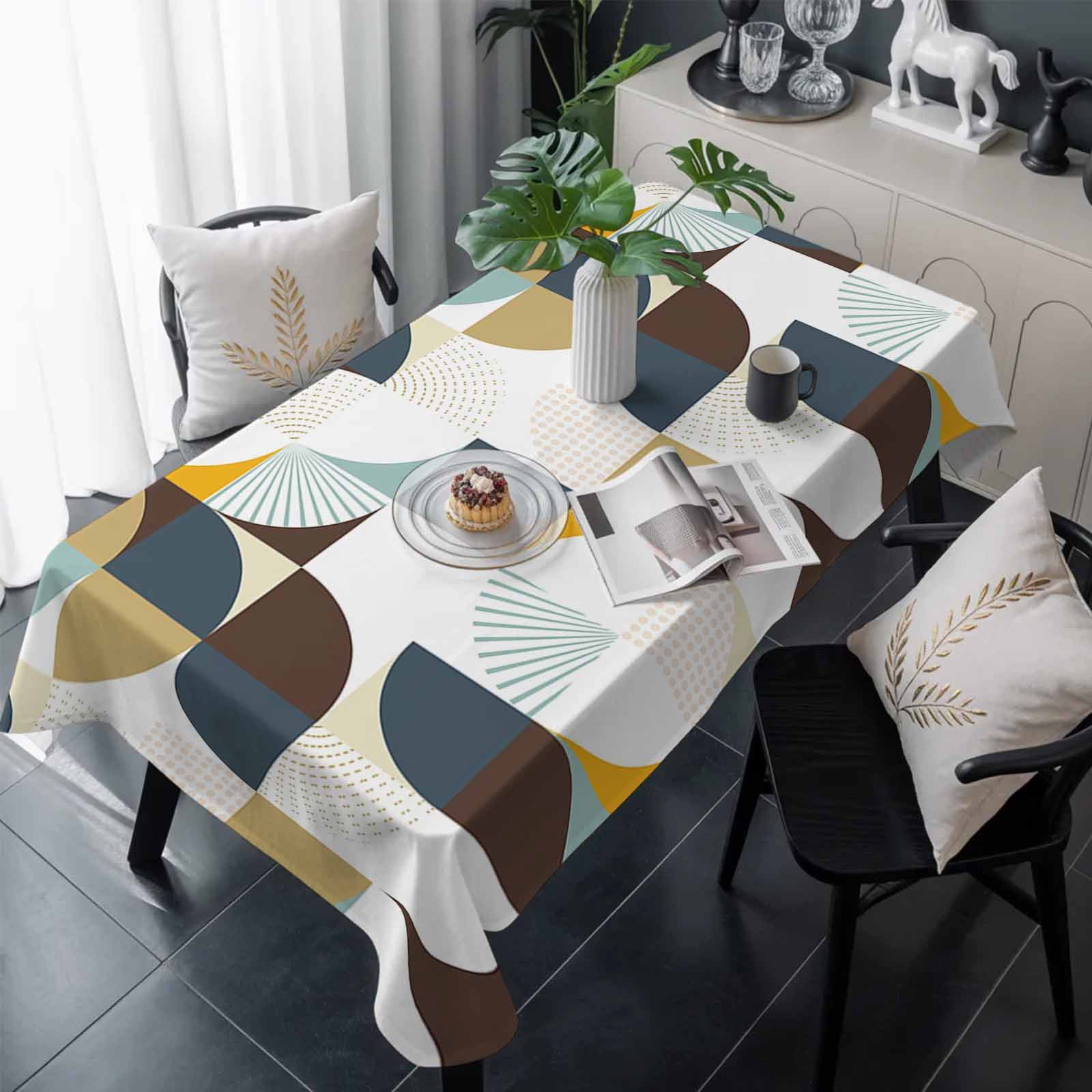 Brown Teal Beige Geometric Table Cloth Waterproof Tablecloths, Middle ...