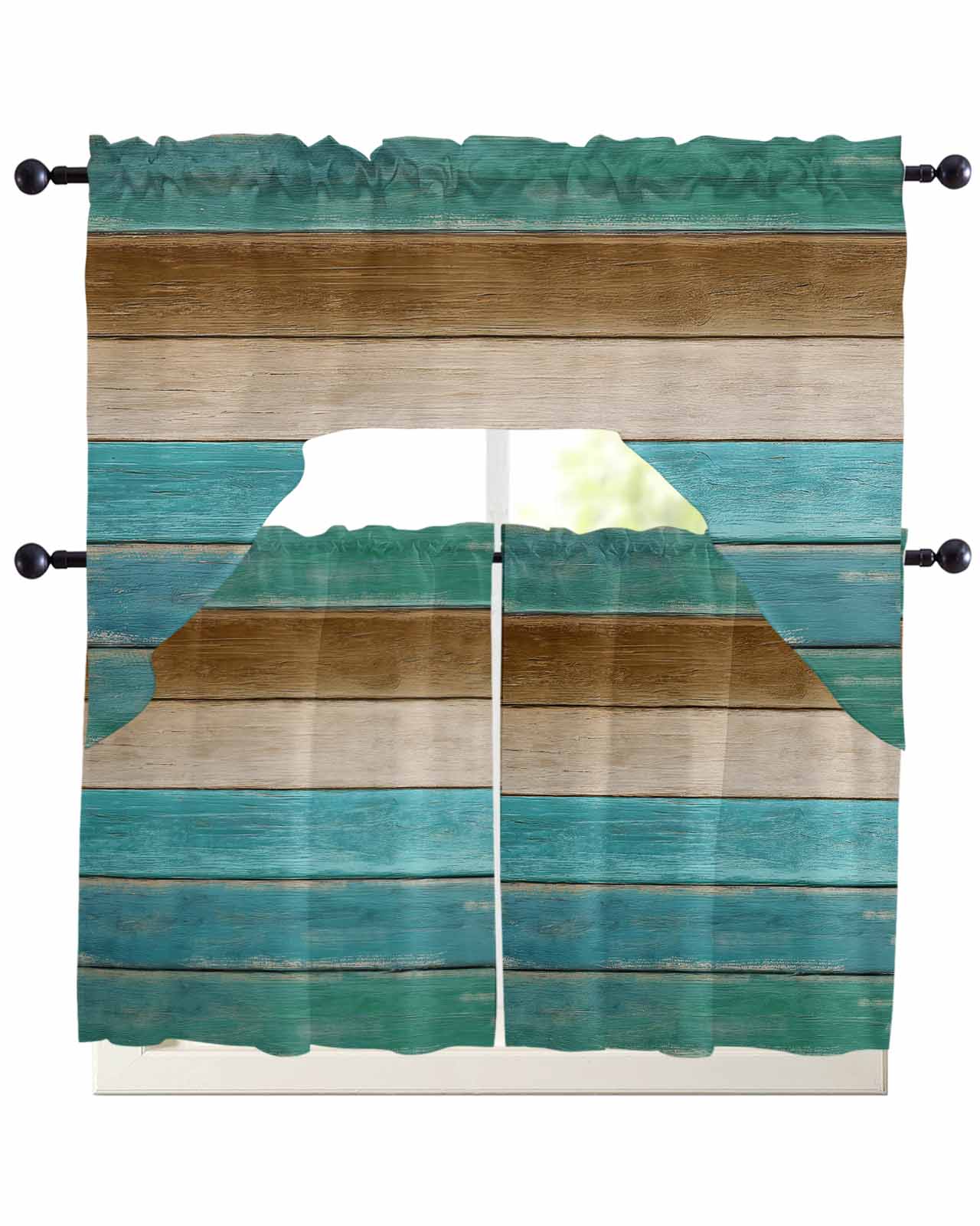 Brown Teal Blue Kitchen Curtains Sets 36 Inch Length with Valance ...
