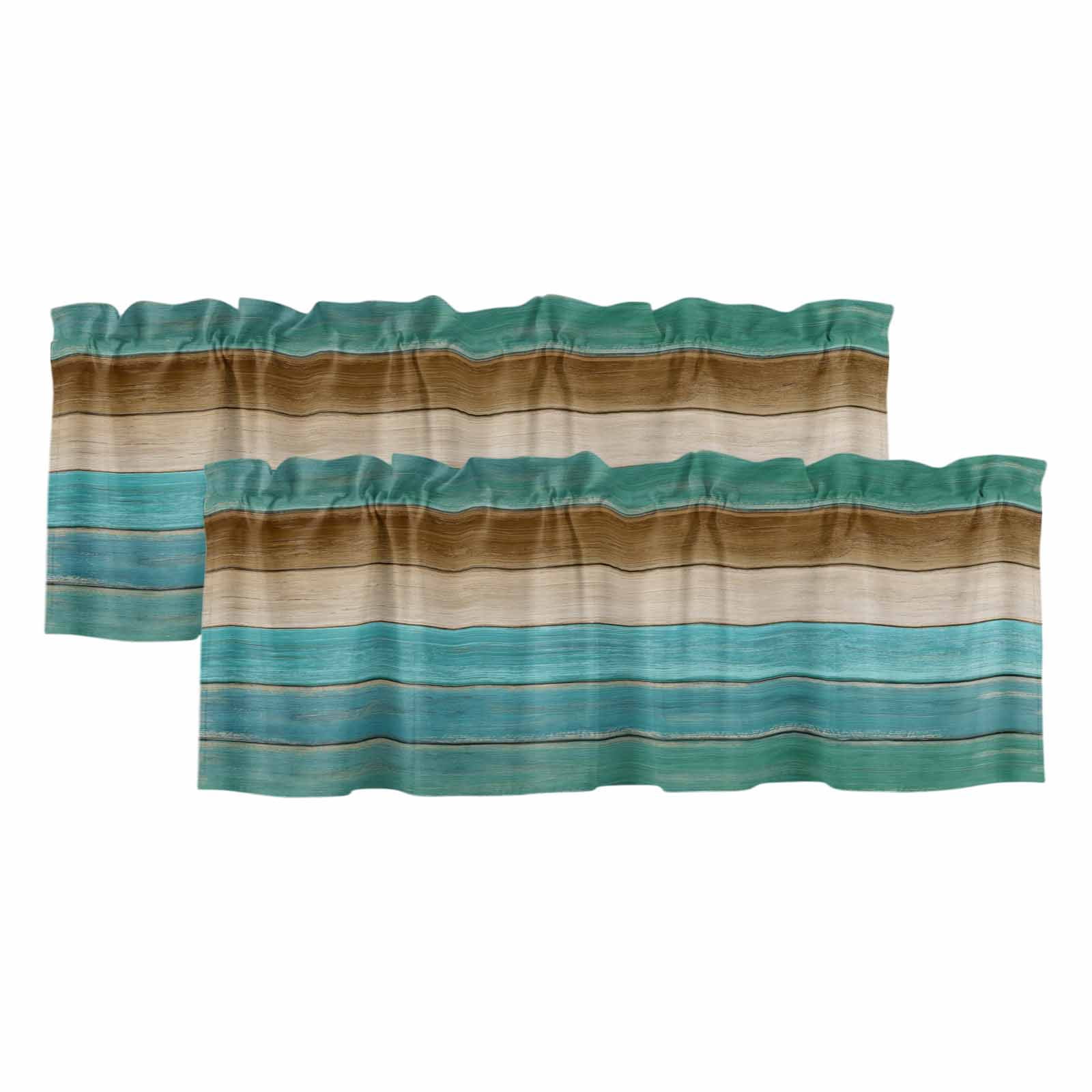 Brown Teal Blue Valances for Windows, Decorative Rod Pocket Window ...