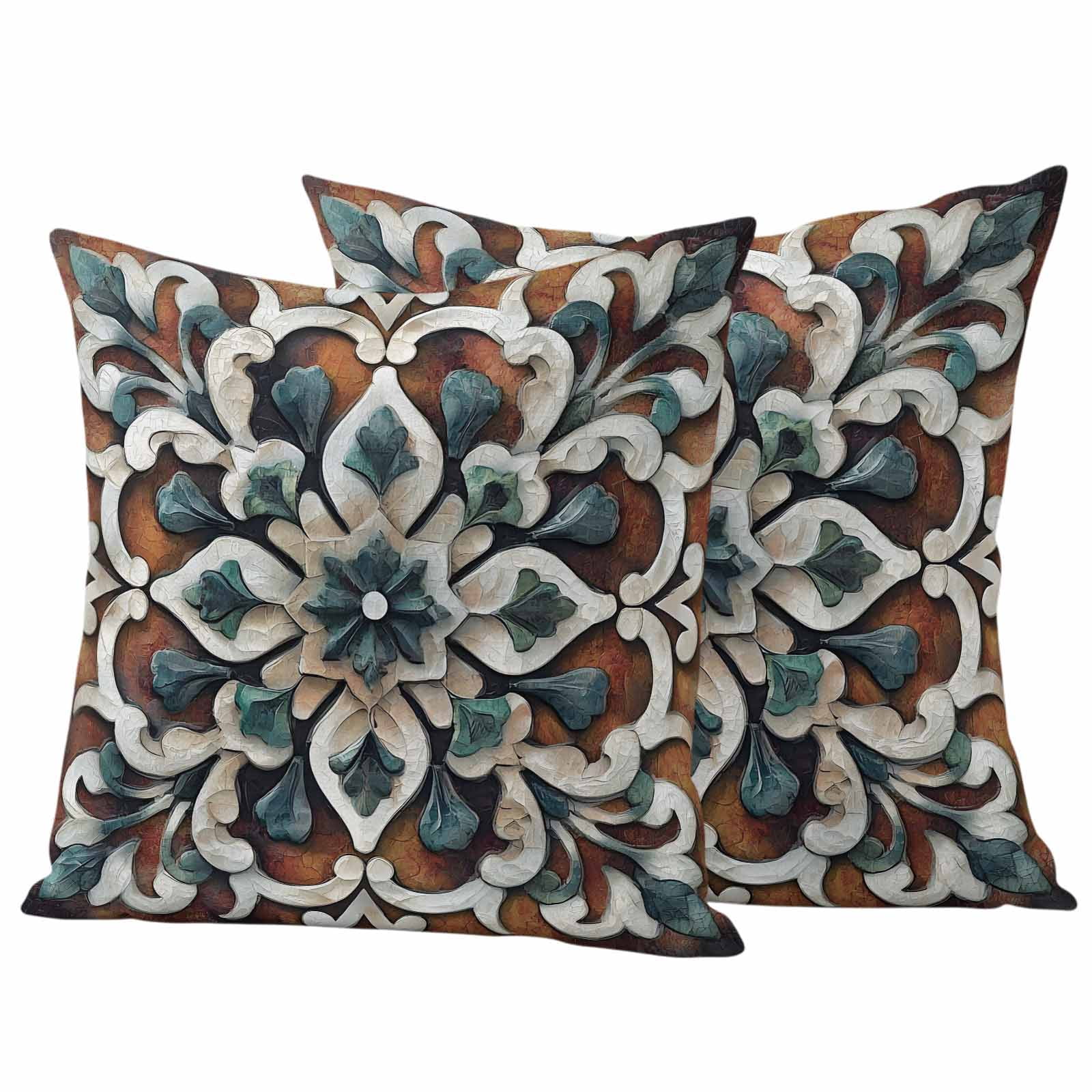Brown Teal Boho Outdoor Pillow Covers 24"x24" Set of 2, Waterproof ...