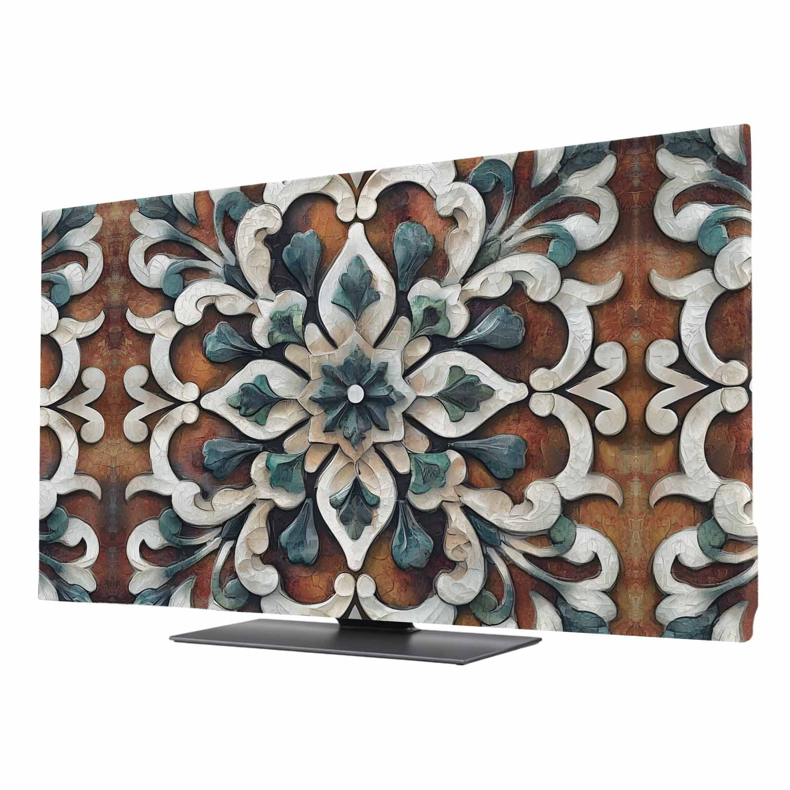 Brown Teal Boho TV Cover for 24 Inch Screen, Stretch Fabric Dustproof ...