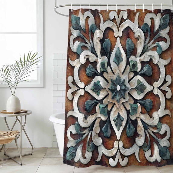 Brown Teal Boho Waterproof Fabric Shower Curtain,Ethnic Rustic Abstract ...