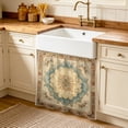 Brown Teal Floral Cabinet Curtains 35"W x 35"L, Vintage Botanical ...
