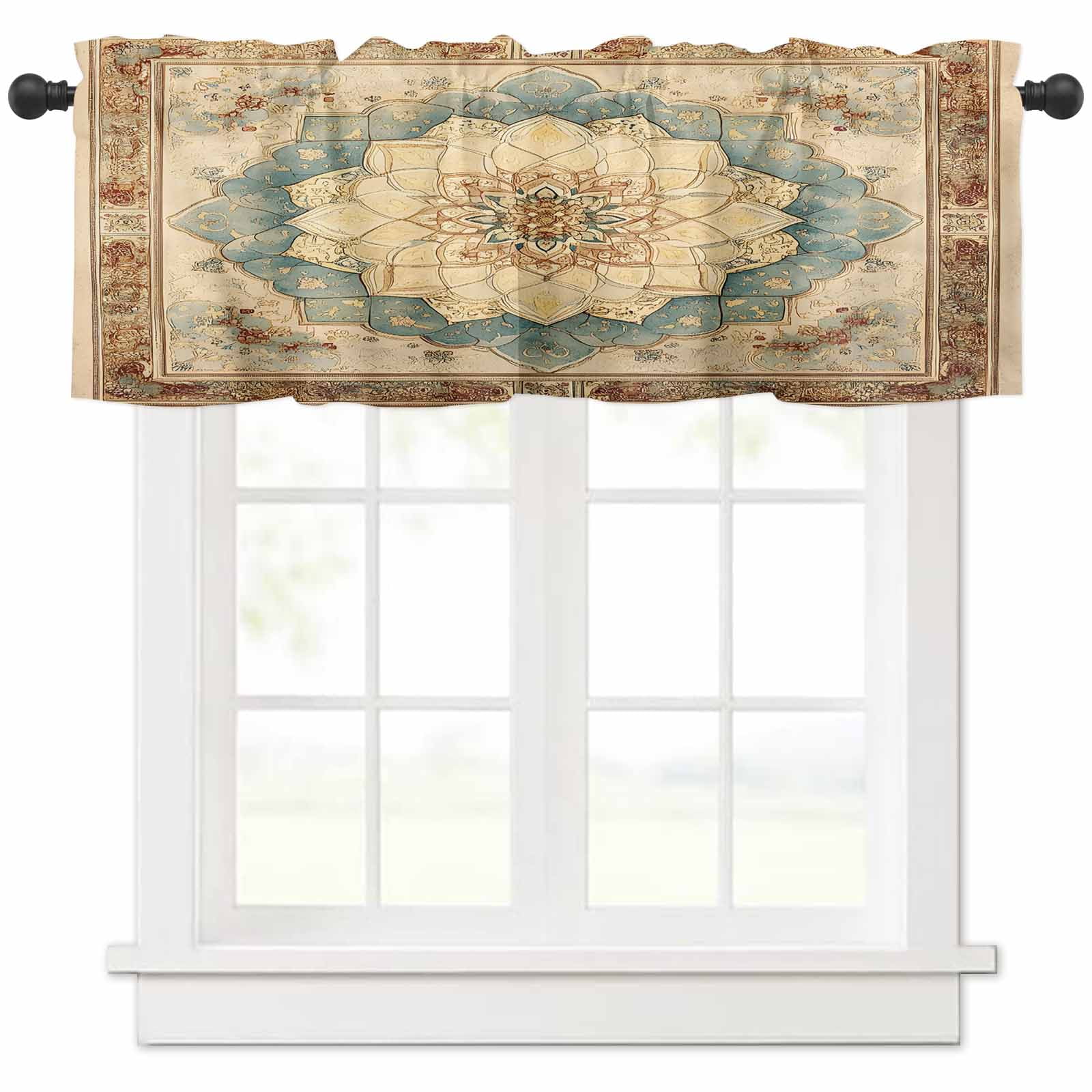 Brown Teal Floral Valances for Windows Farmhouse Kitchen Curtains ...