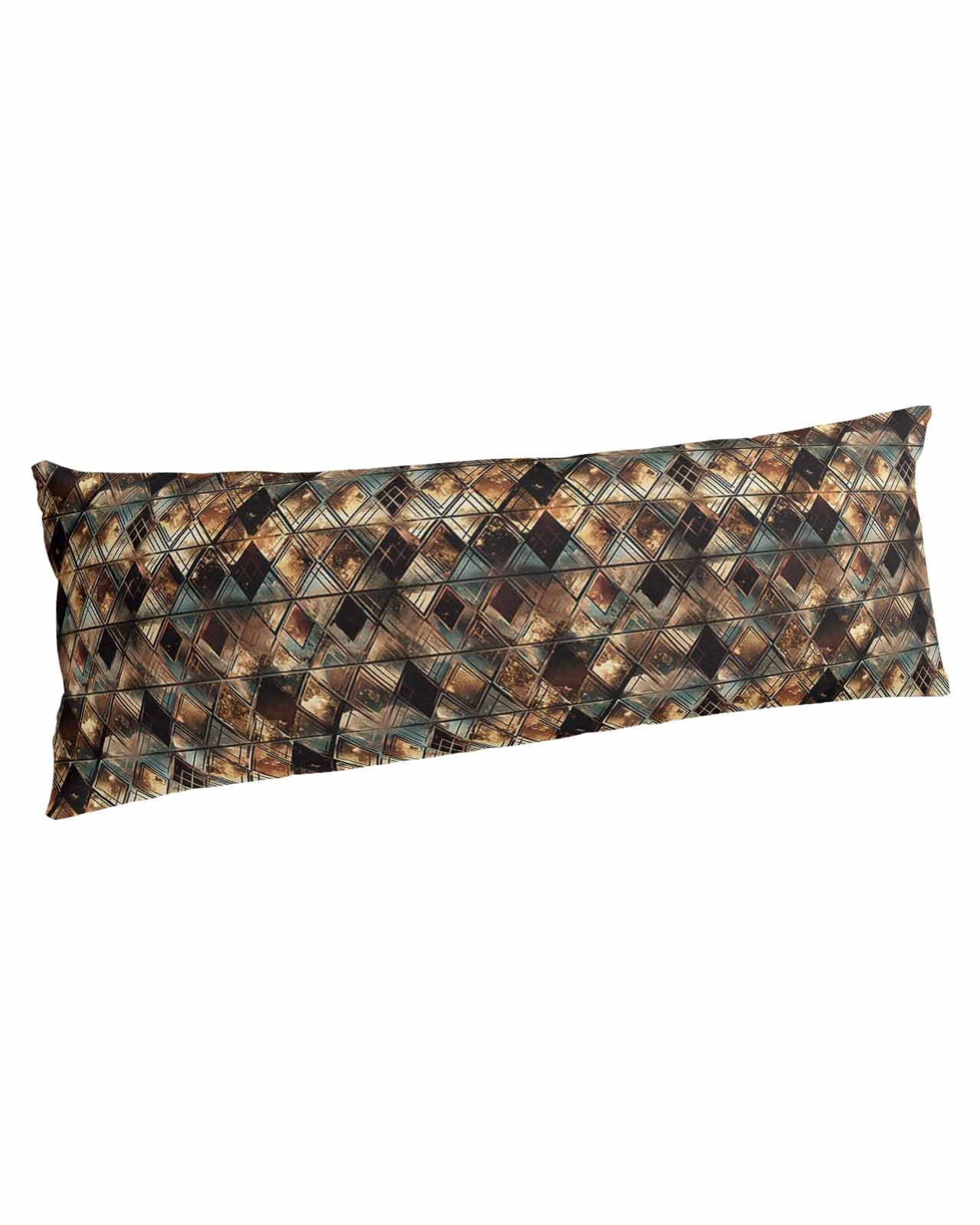 Brown Teal Geometric Body Pillow Covers, Retro Modern Plaid Abstract ...
