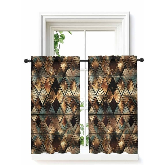 Brown Teal Geometric Curtains 54 Inch Length,Sheer Curtains for Bedroom ...