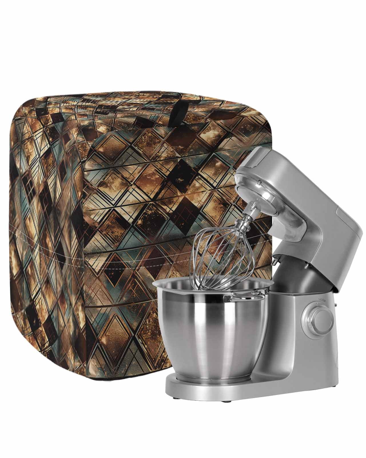 Brown Teal Geometric Stand Mixer Dust Cover with Storage Pocket ...