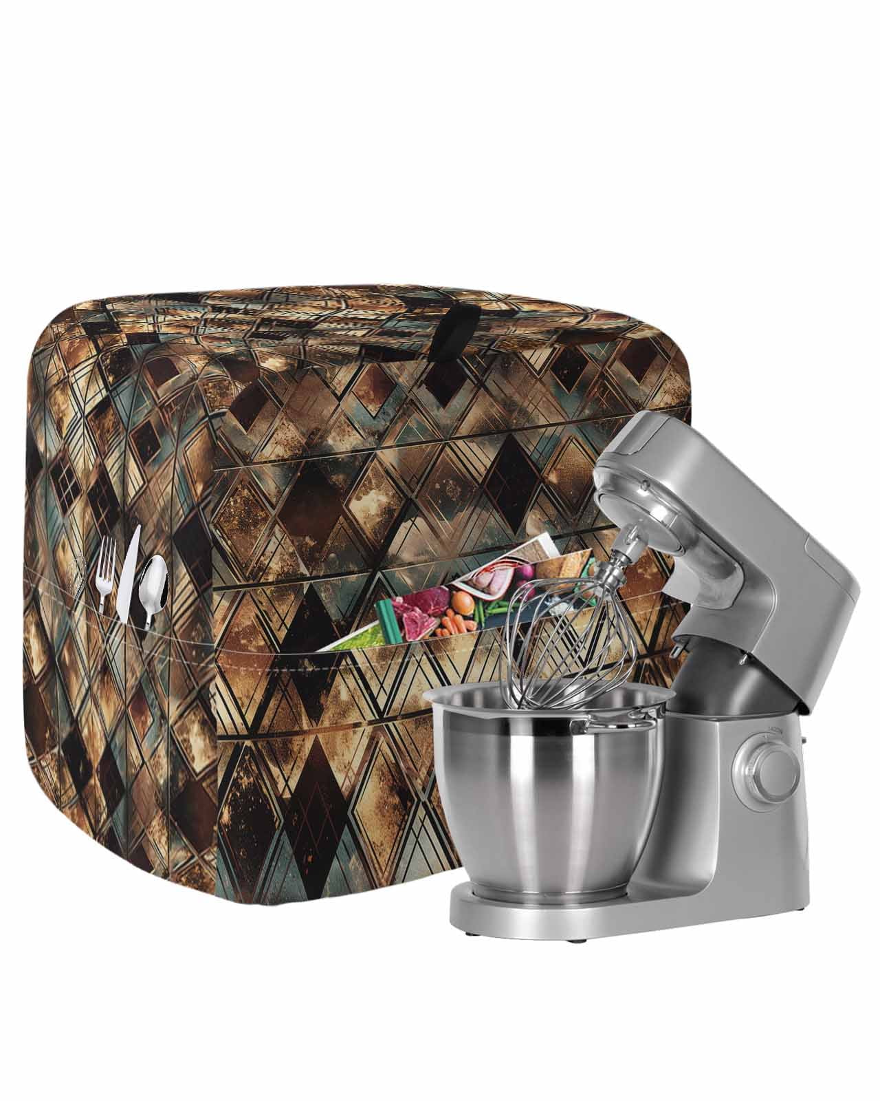 Brown Teal Geometric Stand Mixer Dust Cover with Storage Pocket ...