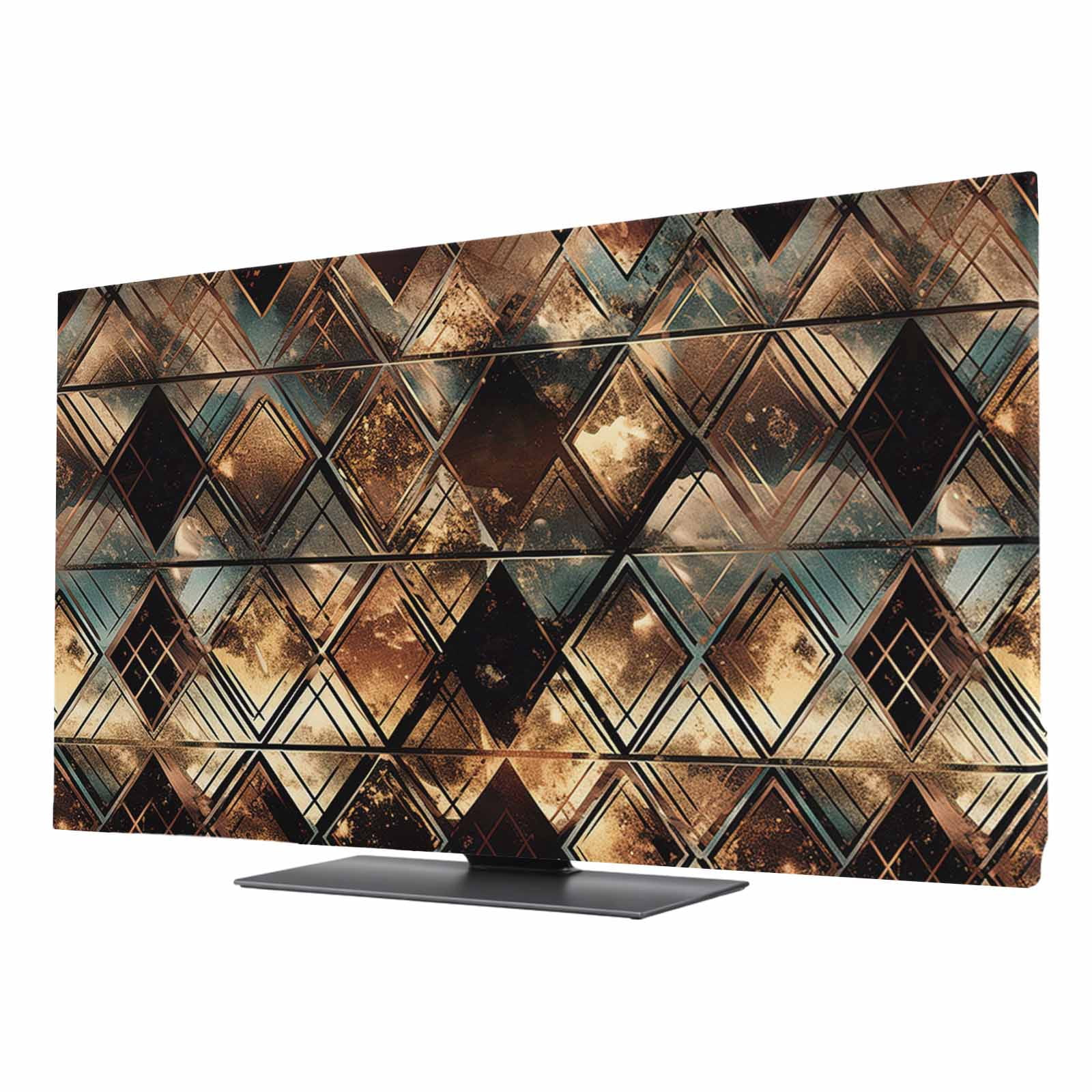 Brown Teal Geometric TV Cover for 24 Inch Screen,Stretch Fabric ...