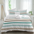 Brown Teal Green White Striped Comforter Set Full Size, Modern ...