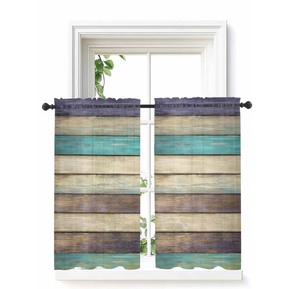 Brown Teal Home Curtains 45 Inch Length, Sheer Curtains for Bedroom ...